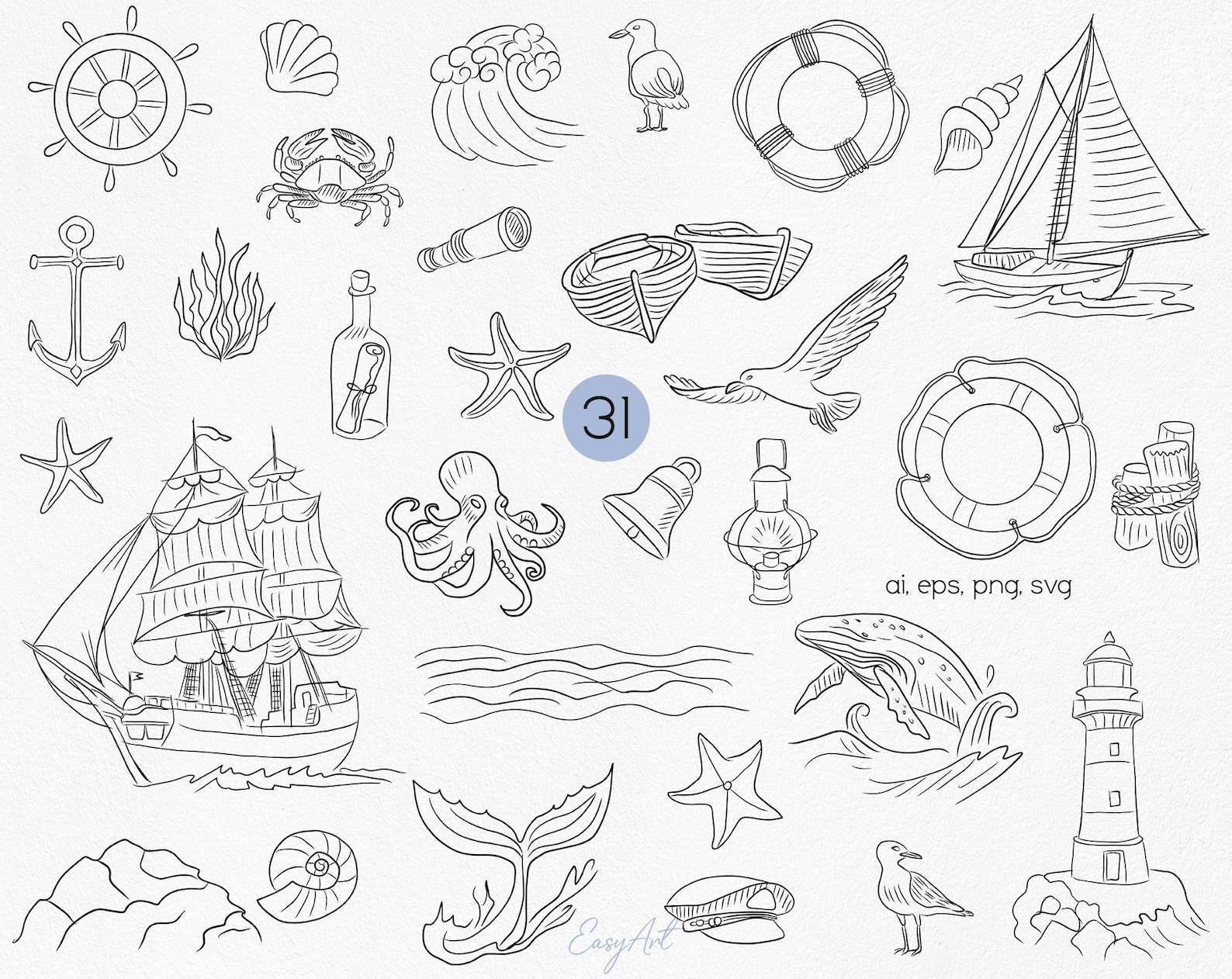 Line Coast Clipart, Hand Draw SVG, Outline Shell PNG, Invitation ...