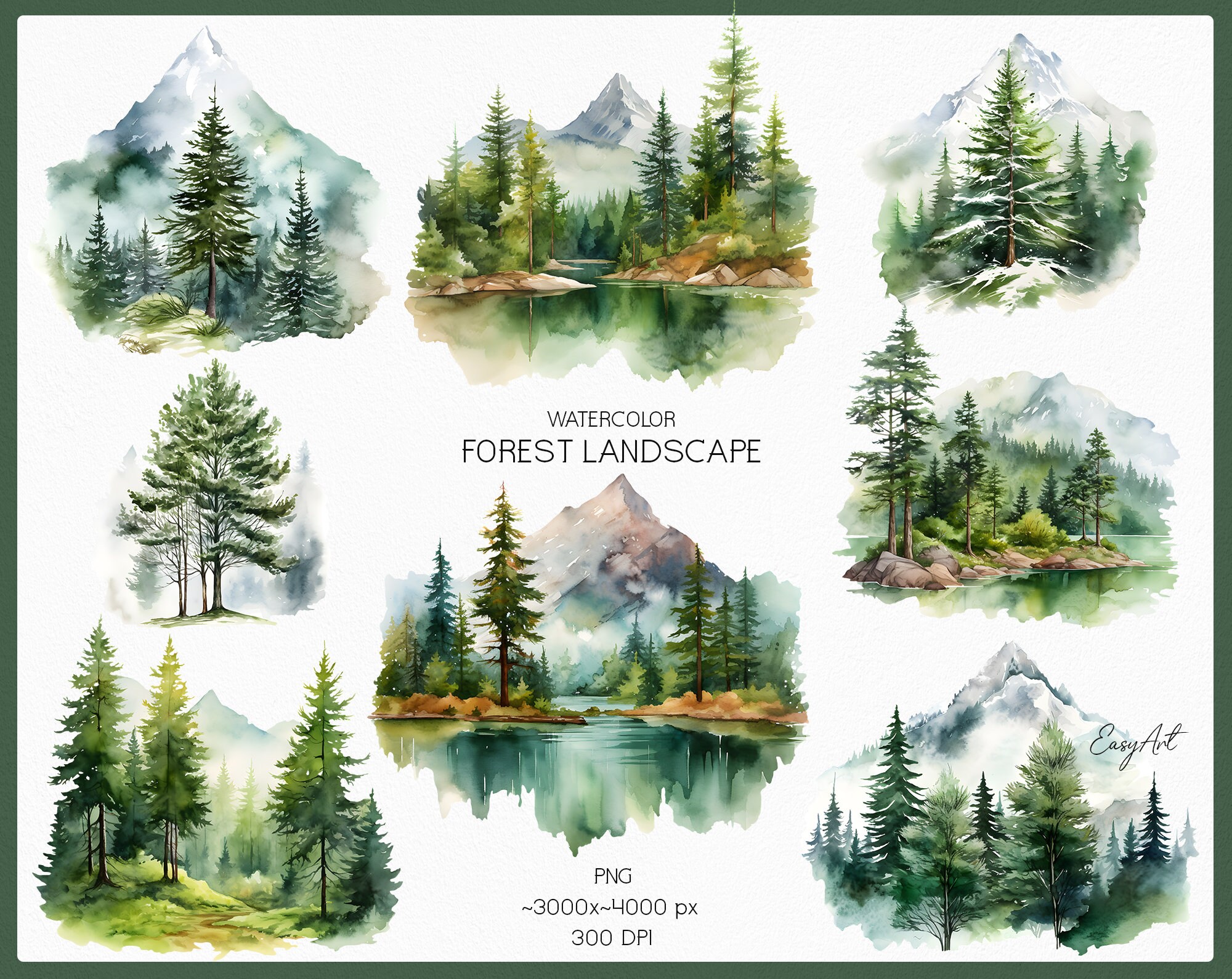 Watercolor Forest Landscape Clipart, Forest PNG, Watercolor Trees ...
