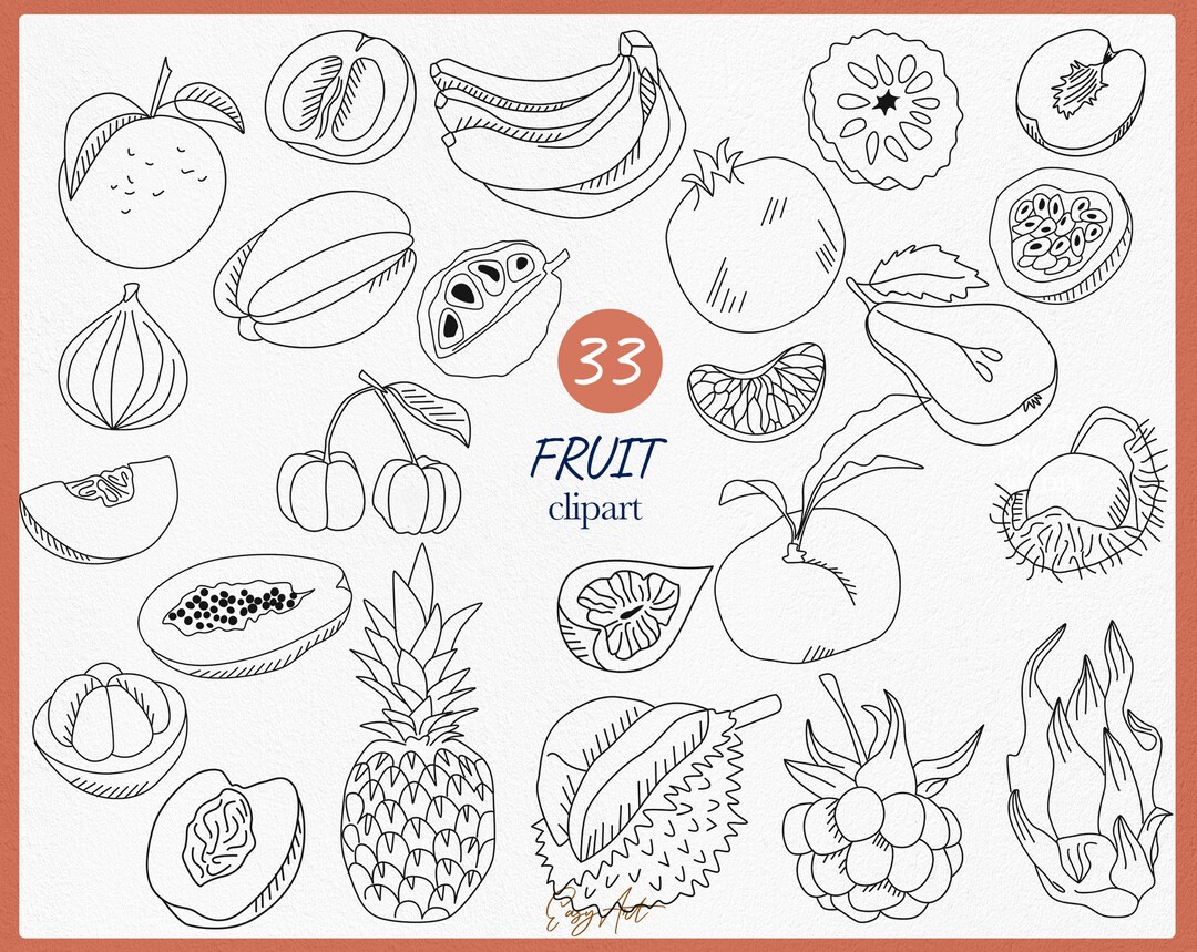 Summer Fruit Line Clipart, Hand Draw SVG, Outline Logo Clipart, Fruit ...