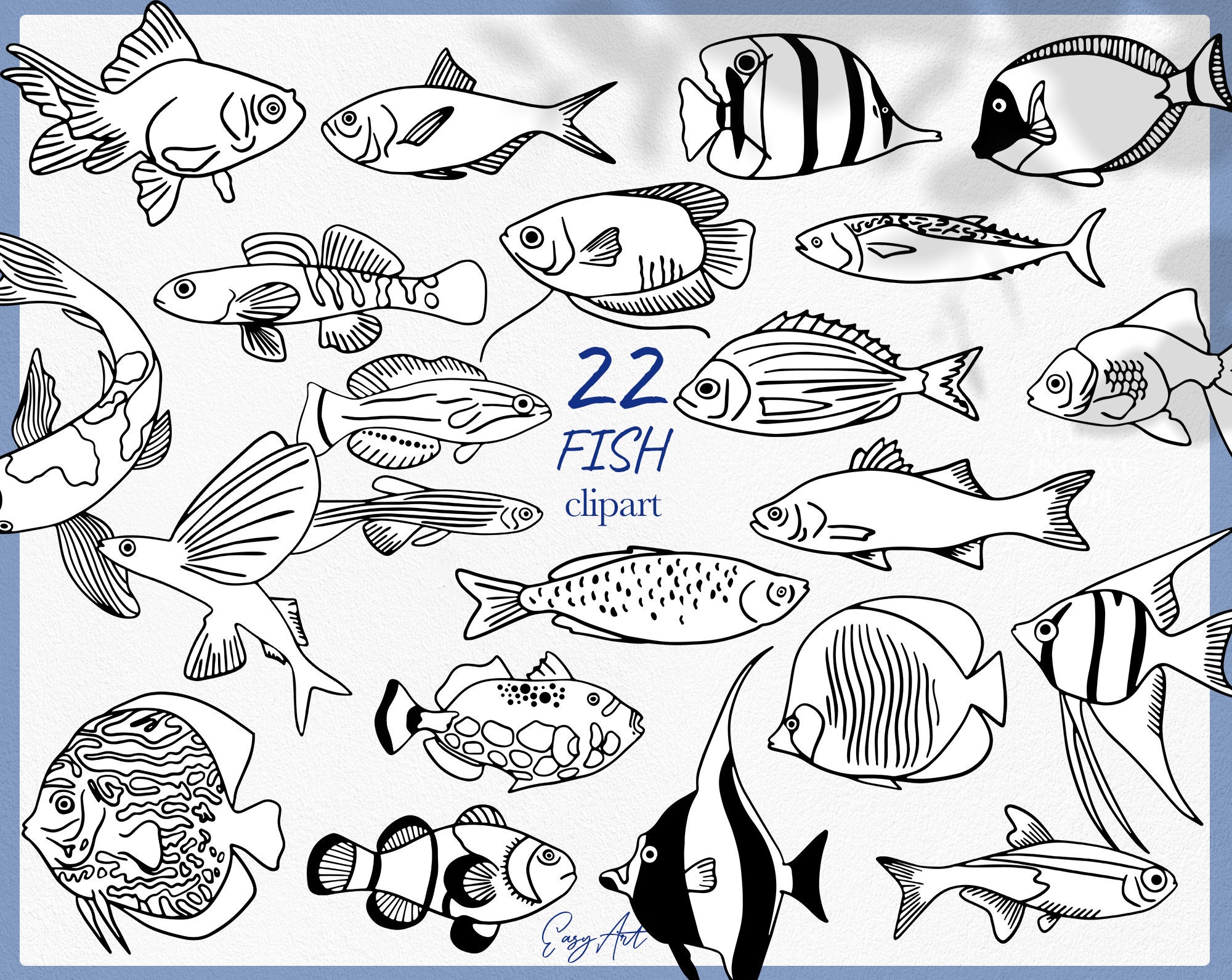 Line Fish Clipart, Hand Draw SVG, Outline Fish PNG, Invitation Template ...