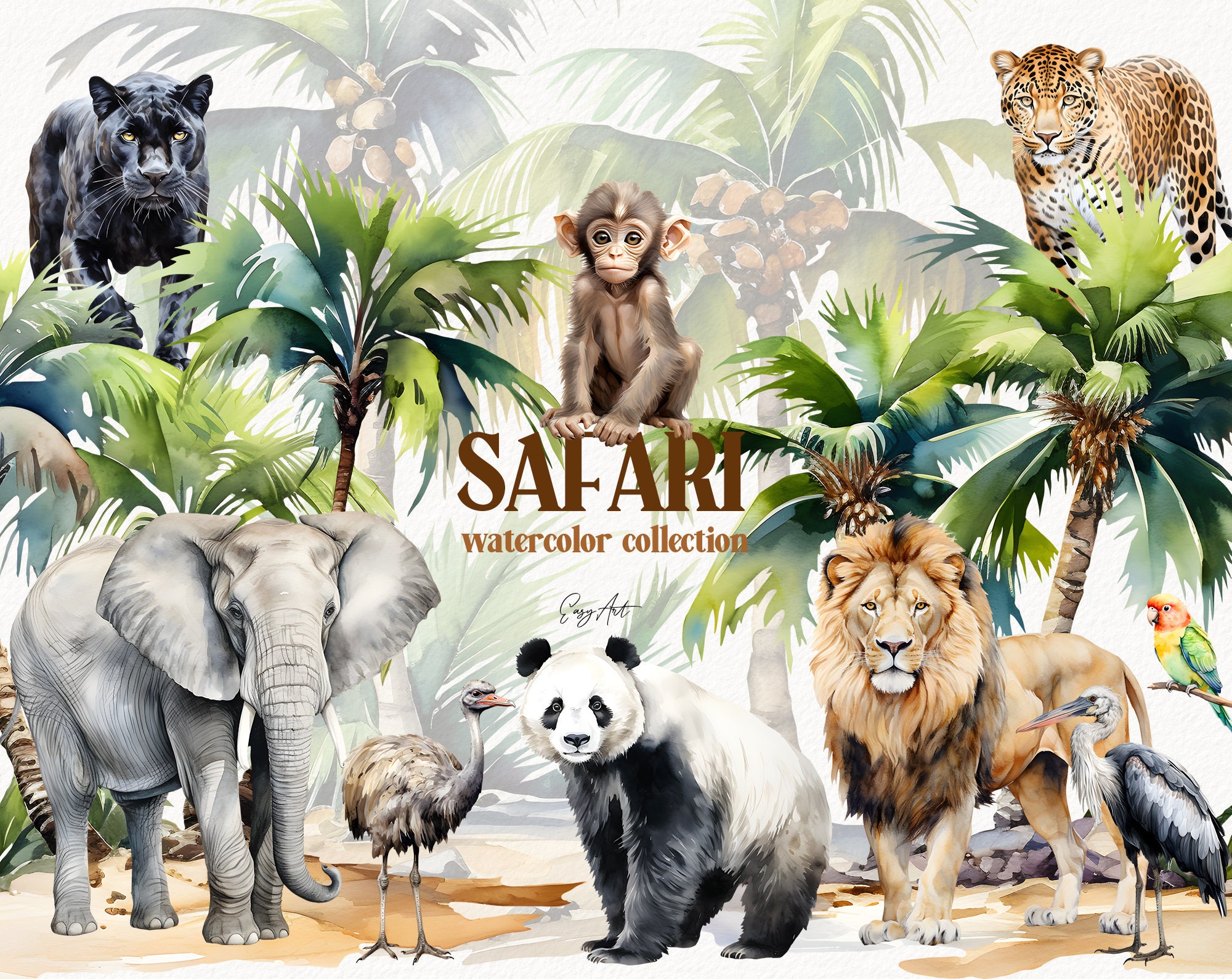 Watercolor Safari Animals Clipart, Watercolor Jungle Animals ...