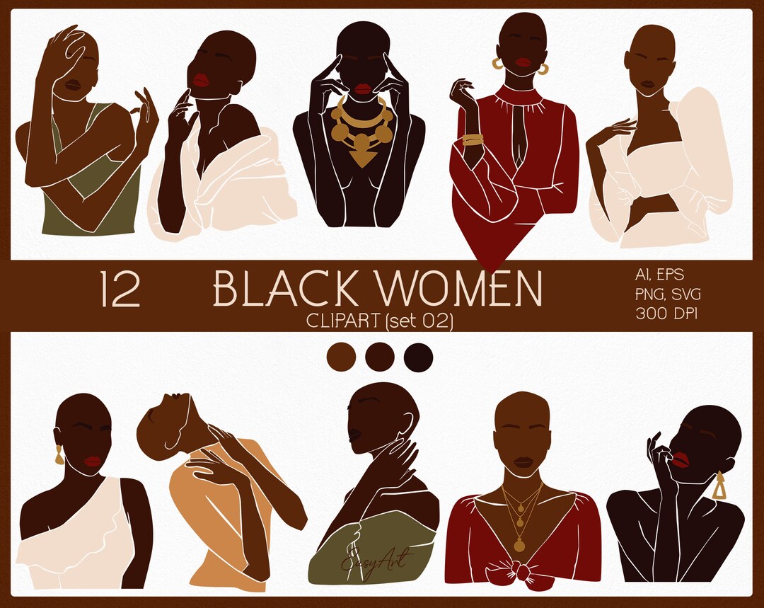 Black Woman Clipart, African Woman SVG, Abstract Female PNG, Feminine ...