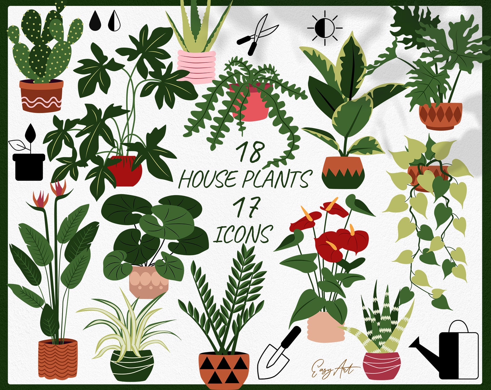 House Plants Clipart, Gardening Download, Plants PNG, Plant Care Icons ...