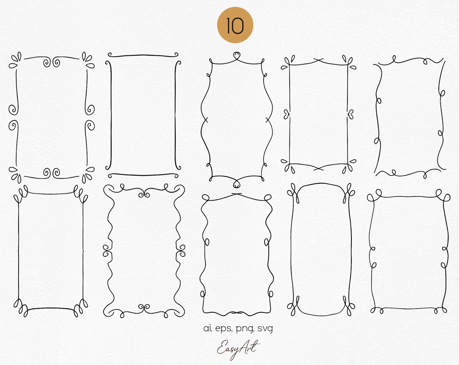 Wedding Frame Clipart, Hand Draw Border SVG, Wavy Frame PNG, Wedding ...