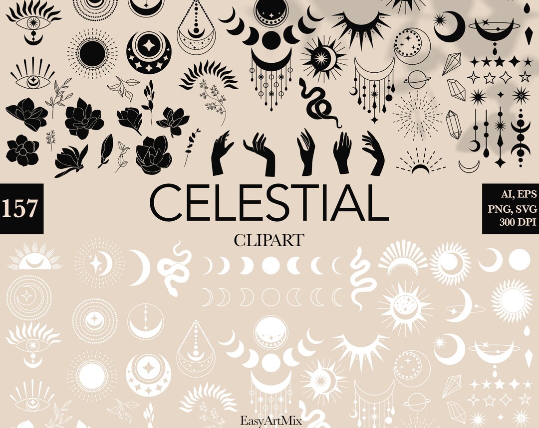 Celestial Clipart, Mystical Vector Icons, Sun and Moon Vector Clipart ...
