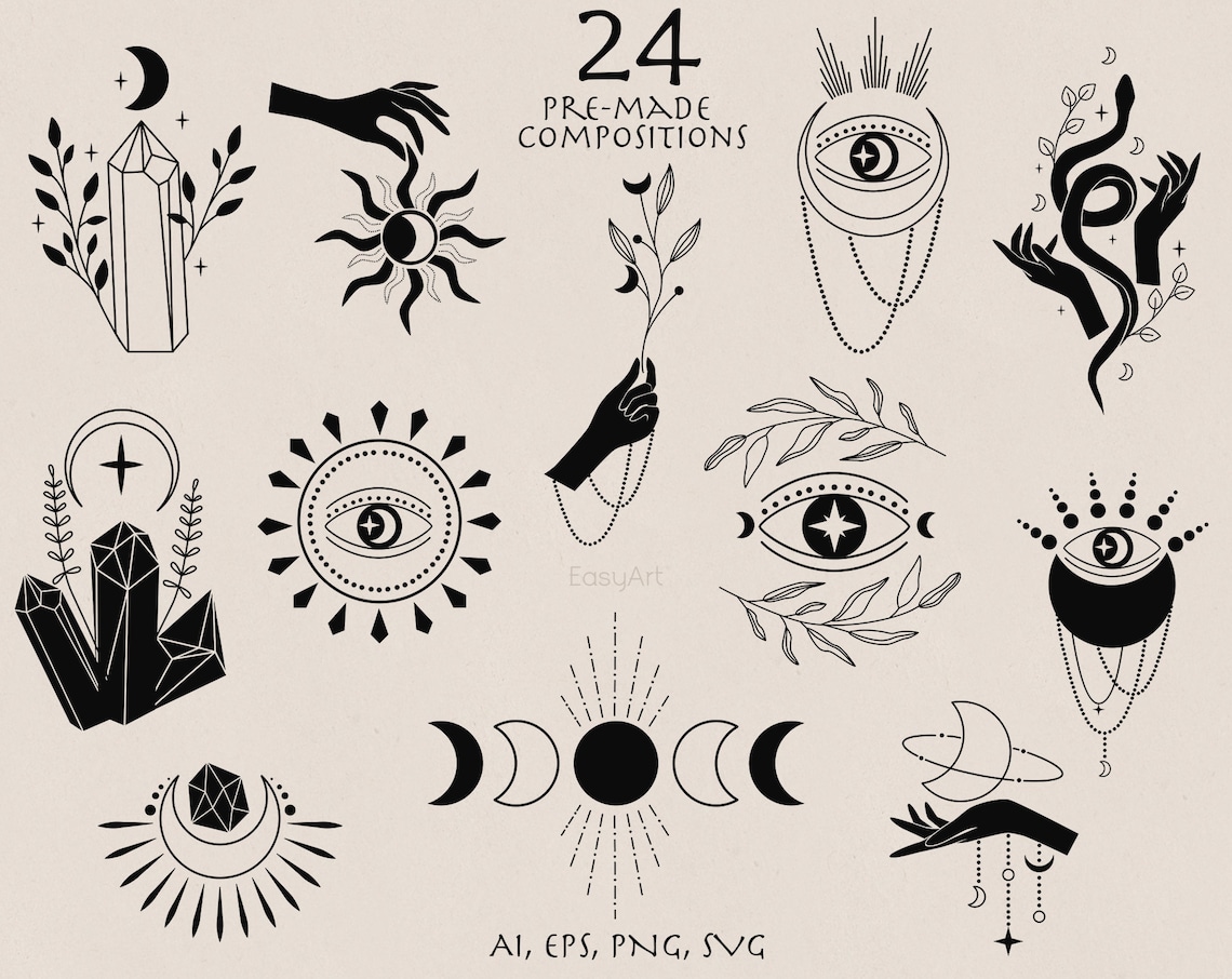 Celestial Clipart, Mystical Vector Icons, Celestial Snake SVG, Witch ...