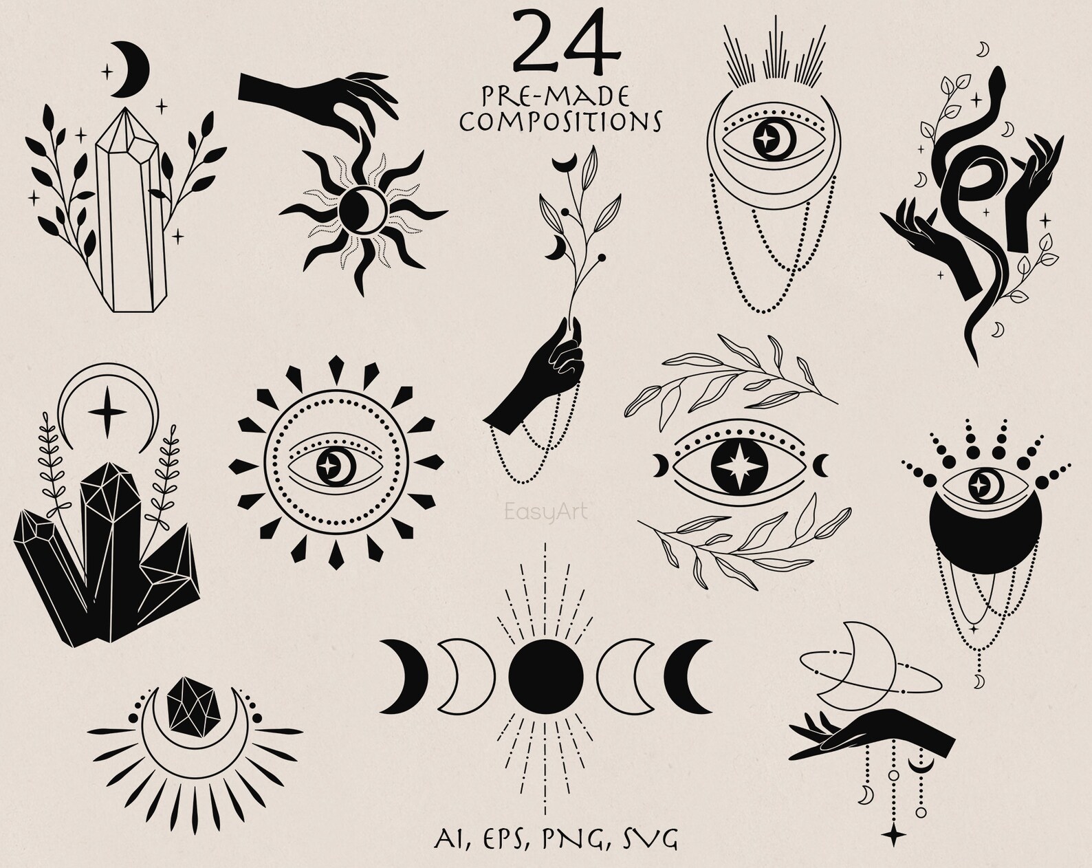 Celestial Clipart, Mystical Vector Icons, Celestial Snake SVG, Witch ...