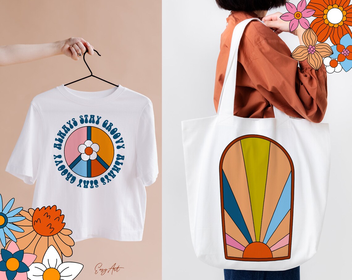 Retro Clipart, Groovy Flowers SVG, 70's Clipart, Groovy Boho, Hippie ...