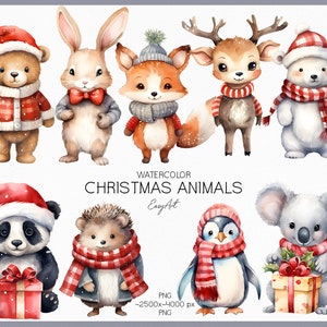 Watercolor Christmas Animals Clipart, Christmas Cute Animals PNG ...