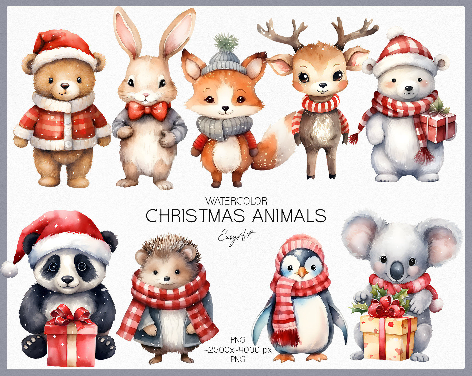 Watercolor Christmas Animals Clipart, Christmas Cute Animals PNG ...