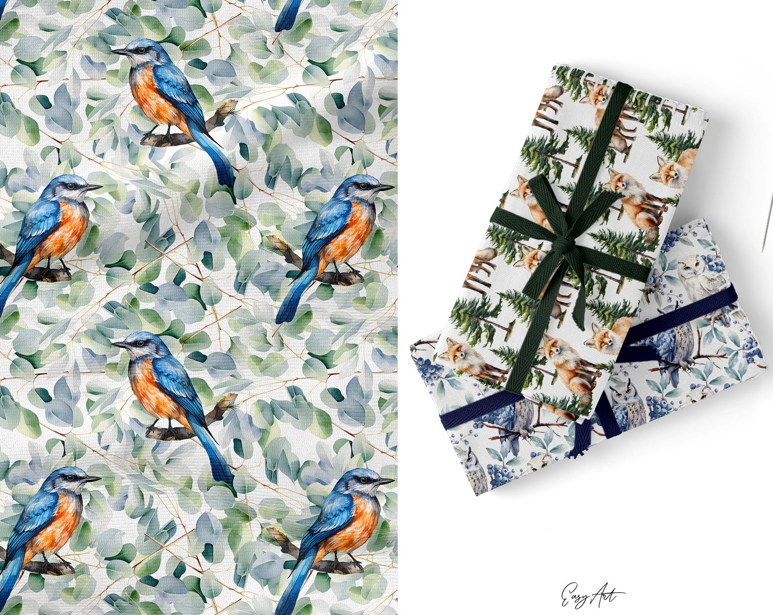 Watercolor Forest Animals Digital Paper, Watercolor Landscape, Winter ...