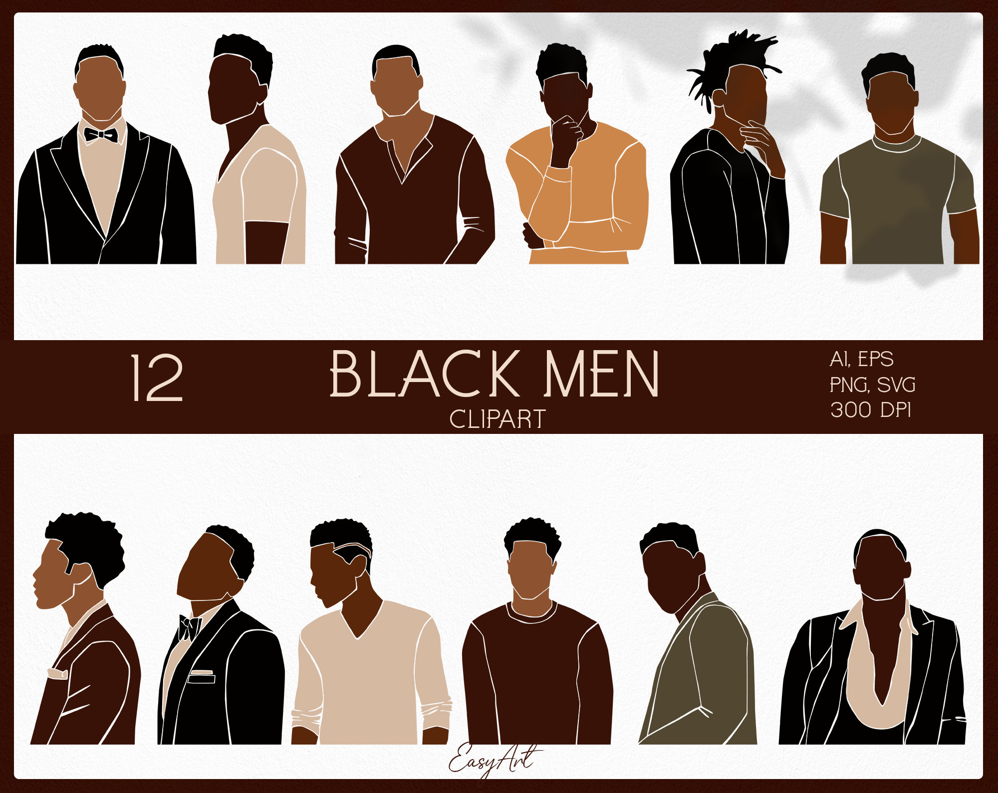 Black Man Clipart, African Man SVG, Abstract Male PNG, Black Men Print ...