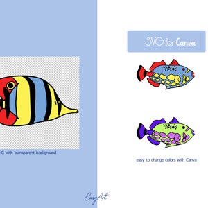 Color Fish Clipart, Hand Draw SVG, Sea Fish PNG, Invitation Template ...