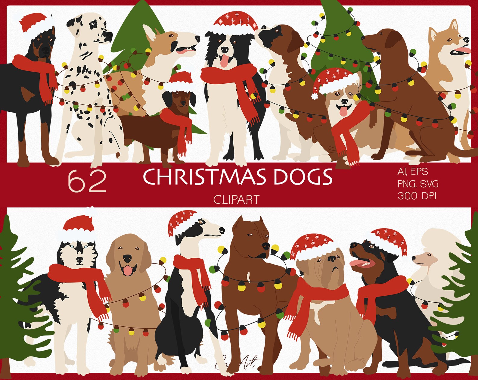 Christmas Dogs Clipart, Dog Lower Christmas SVG, Festive Dog PNG, Pet ...