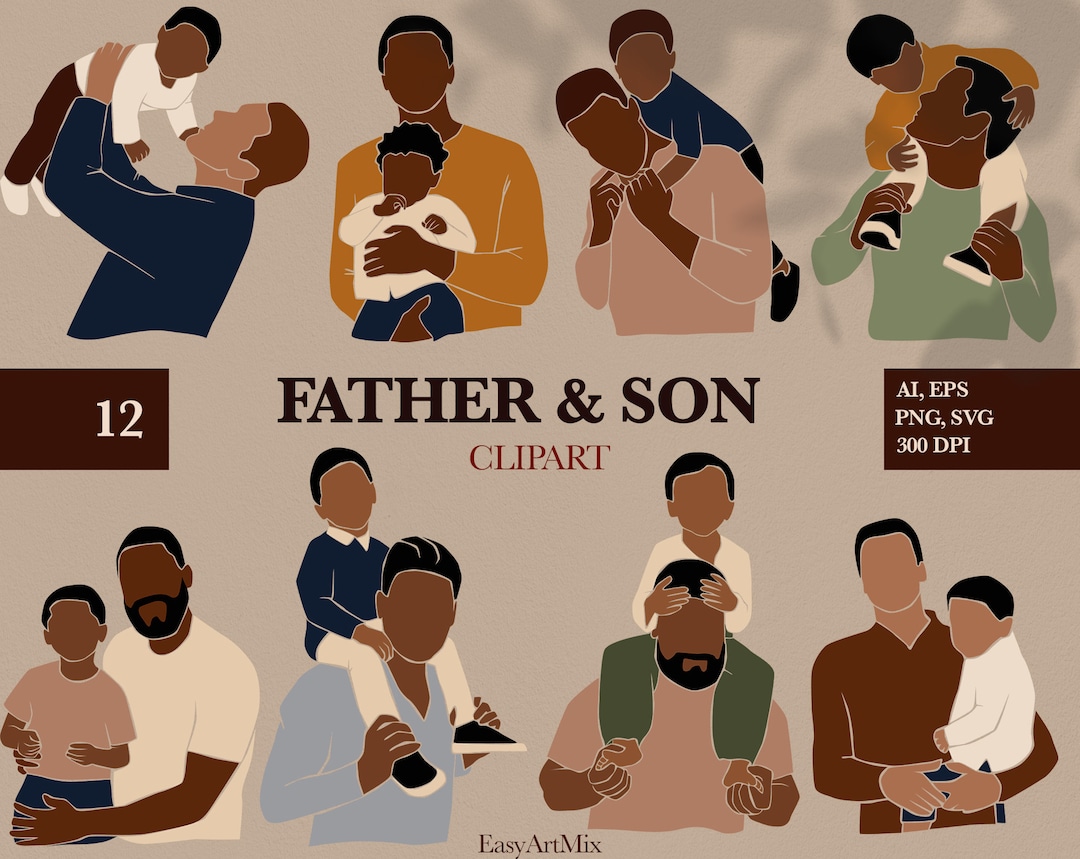 Father Clipart, Black Man SVG, Abstract Father SVG, Father and Son ...