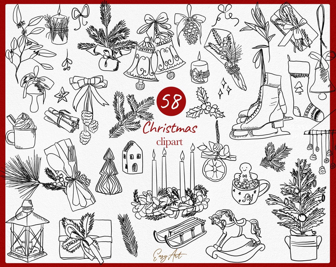 Christmas Bundle SVG Clipart, Hand Draw Icons, Outline Christmas ...
