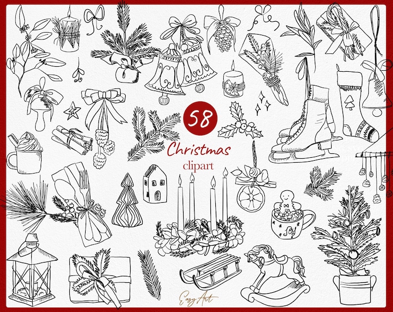 Christmas Bundle SVG Clipart, Hand Draw Icons, Outline Christmas ...