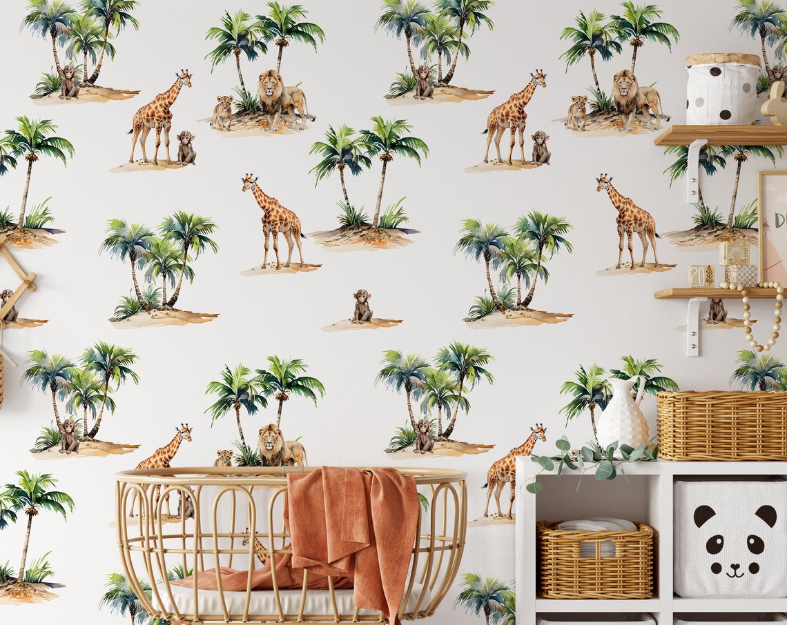 Watercolor Safari Animals Digital Paper, Watercolor Jungle Animals ...