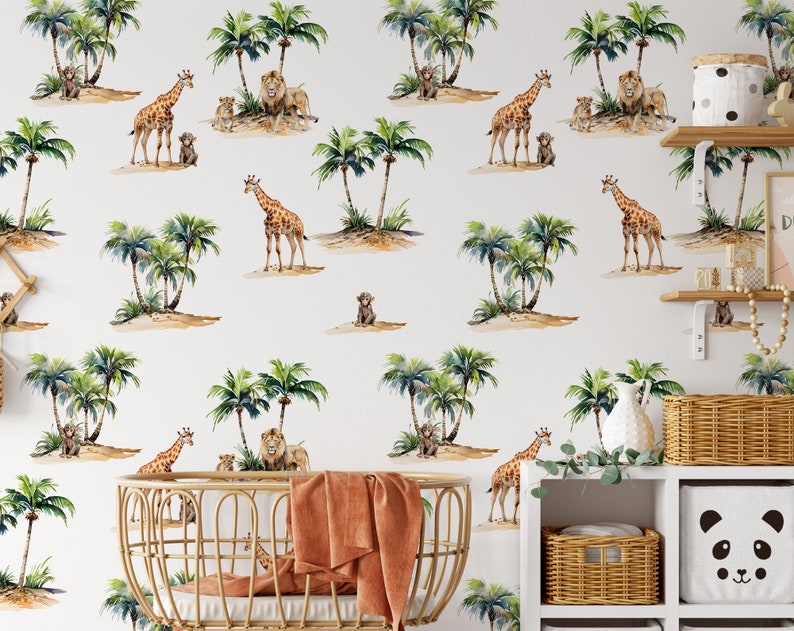 Watercolor Safari Animals Digital Paper, Watercolor Jungle Animals ...