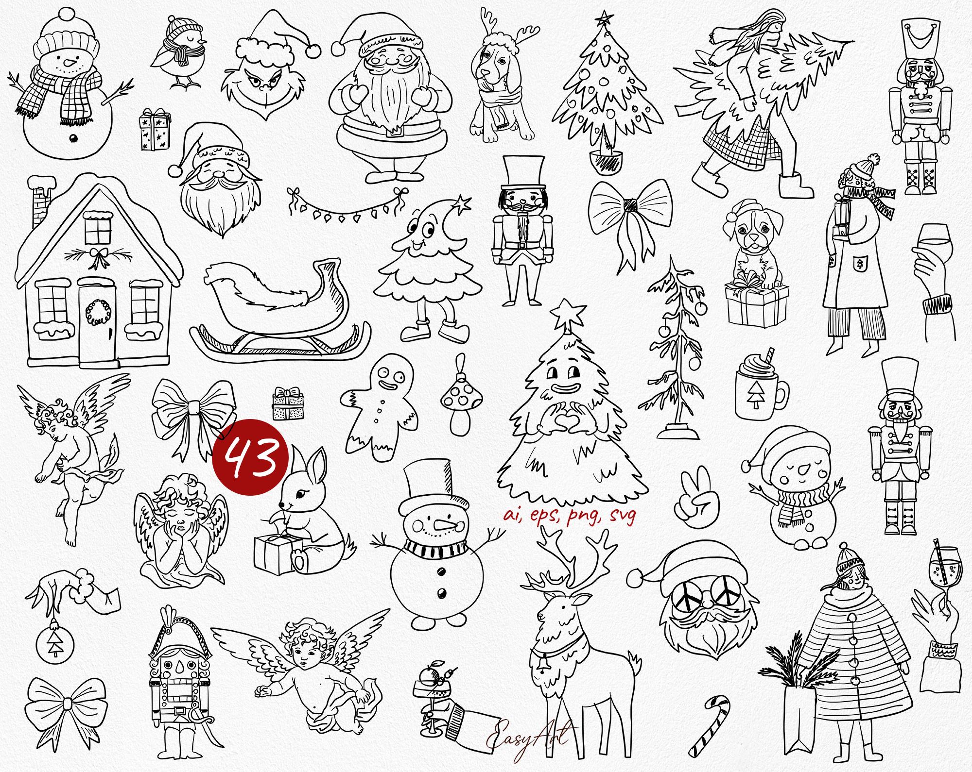 Whimsical Christmas Bundle SVG Clipart, Hand Draw Characters, Icon ...