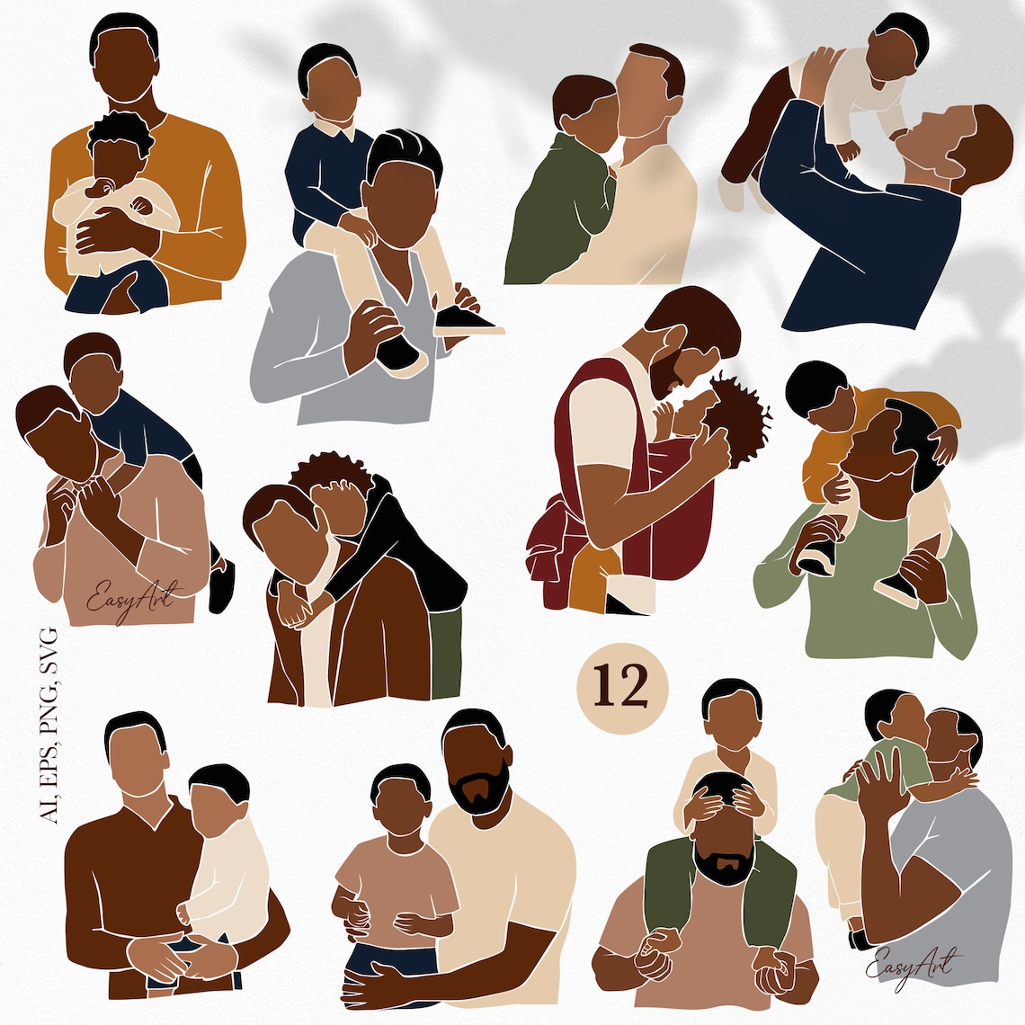 Father Clipart, Black Man SVG, Abstract Father SVG, Father and Son ...