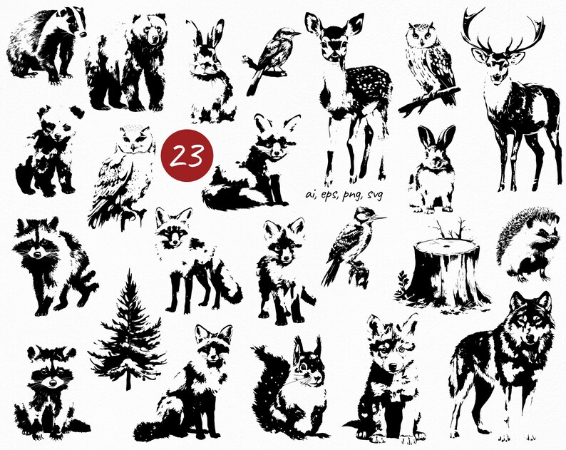 Black Animals Clipart, Woodland Animal SVG, Forest Animals Clipart ...