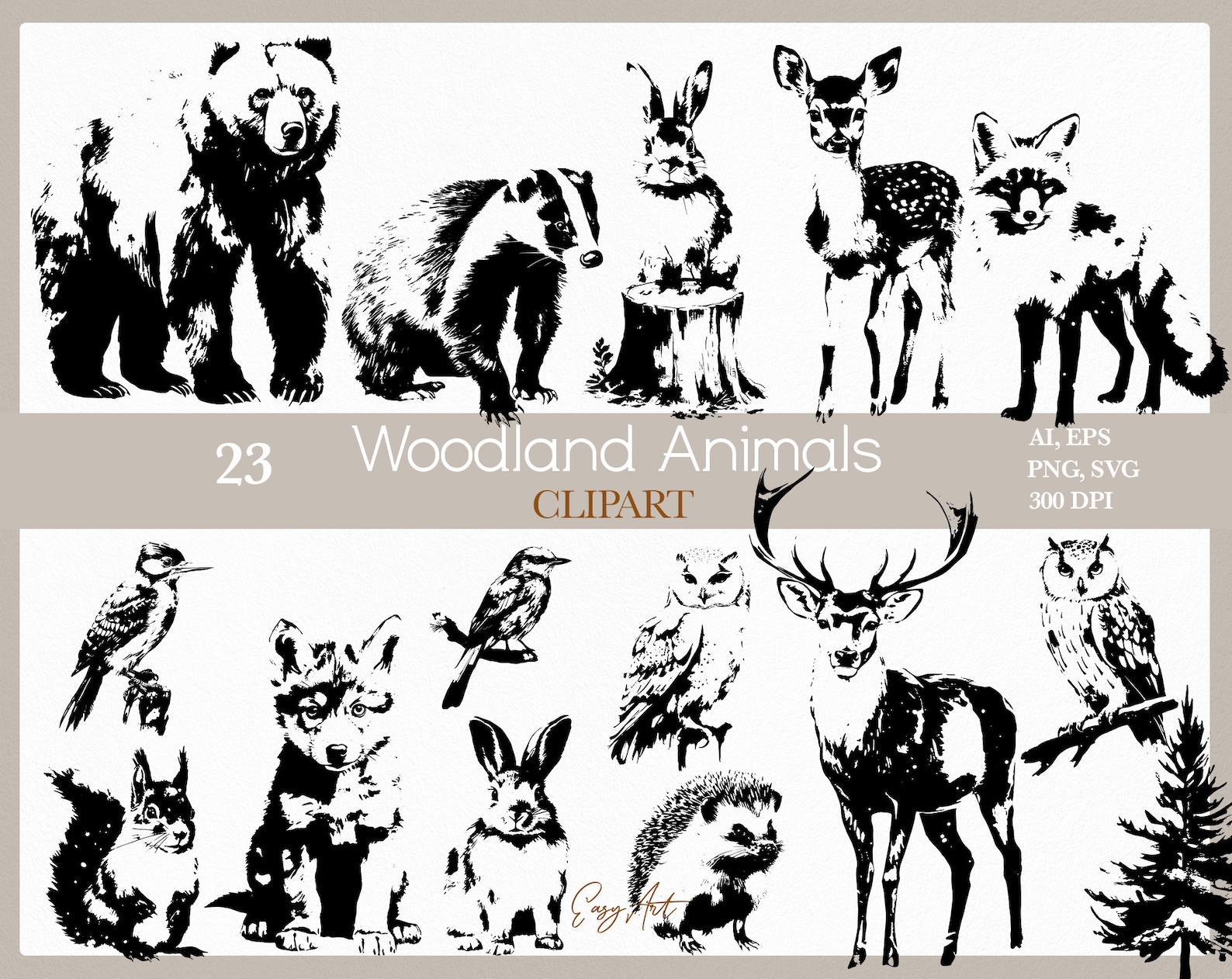 Black Animals Clipart, Woodland Animal SVG, Forest Animals Clipart ...
