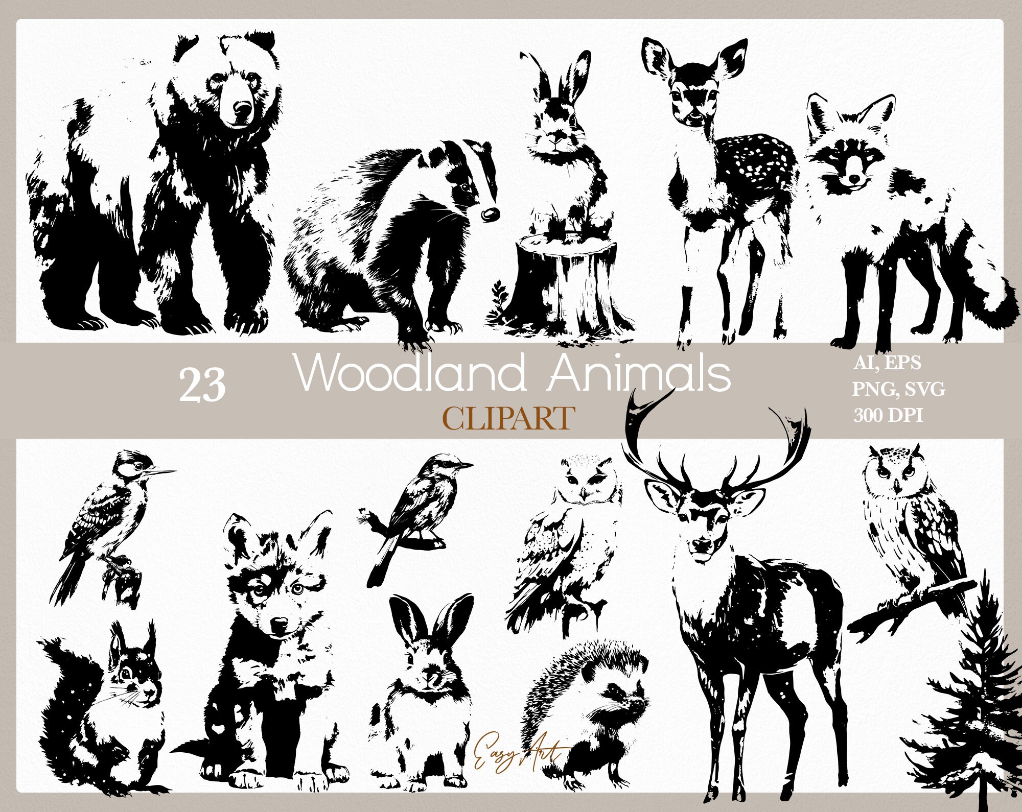 Black Animals Clipart, Woodland Animal SVG, Forest Animals Clipart ...