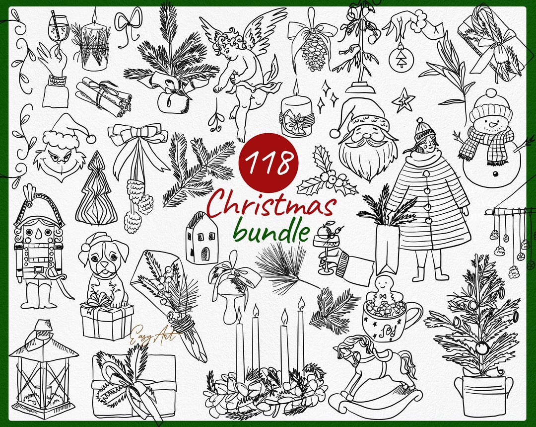 Christmas Bundle Clipart for Invitations, Hand Draw Icons, Christmas ...