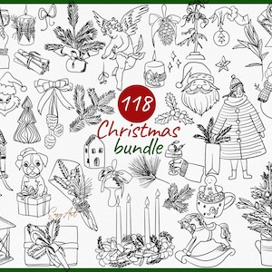 Christmas Bundle Clipart for Invitations, Hand Draw Icons, Christmas ...