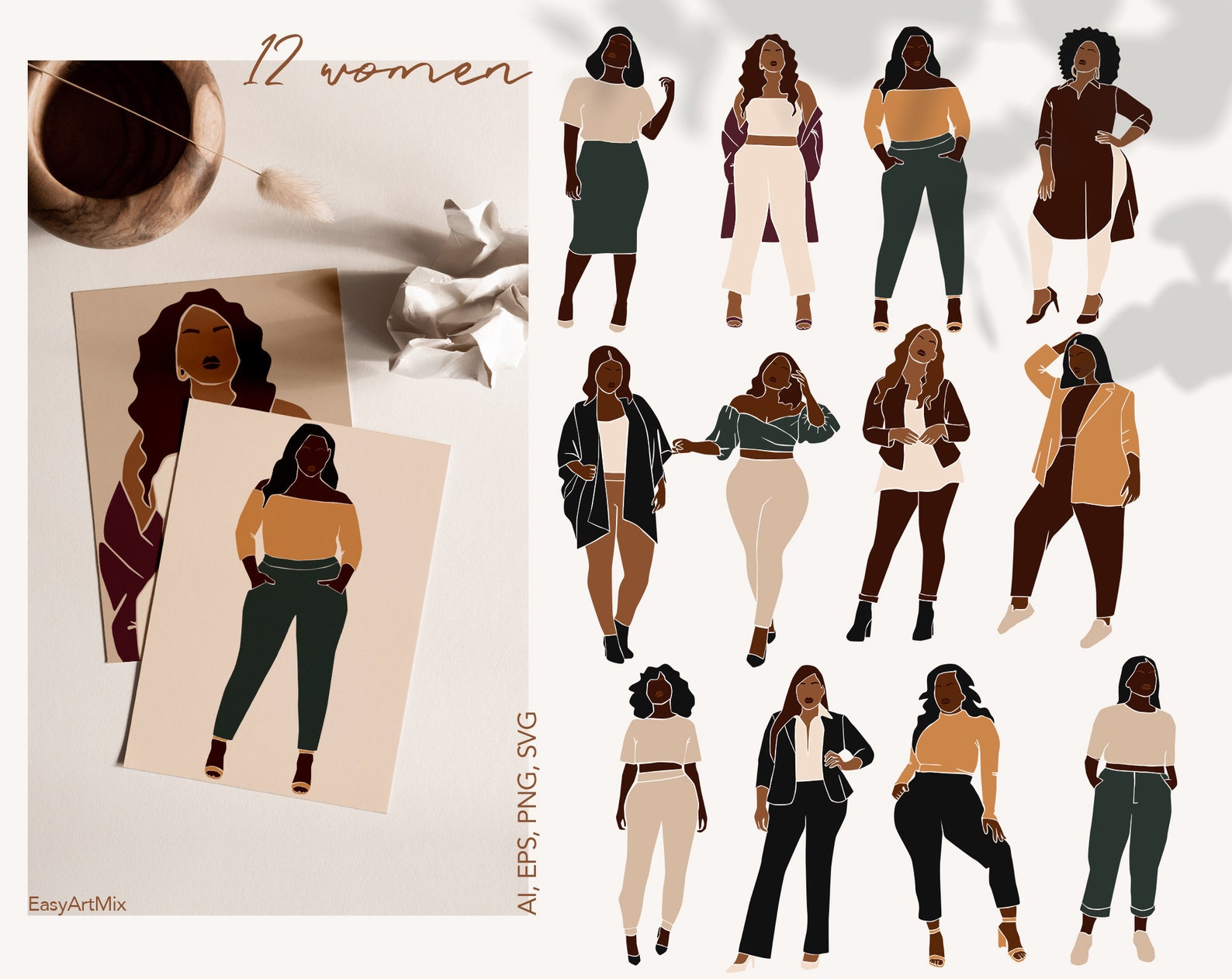 Curvy Woman SVG, Black Woman Clipart, Plus Size Woman, Abstract Female ...