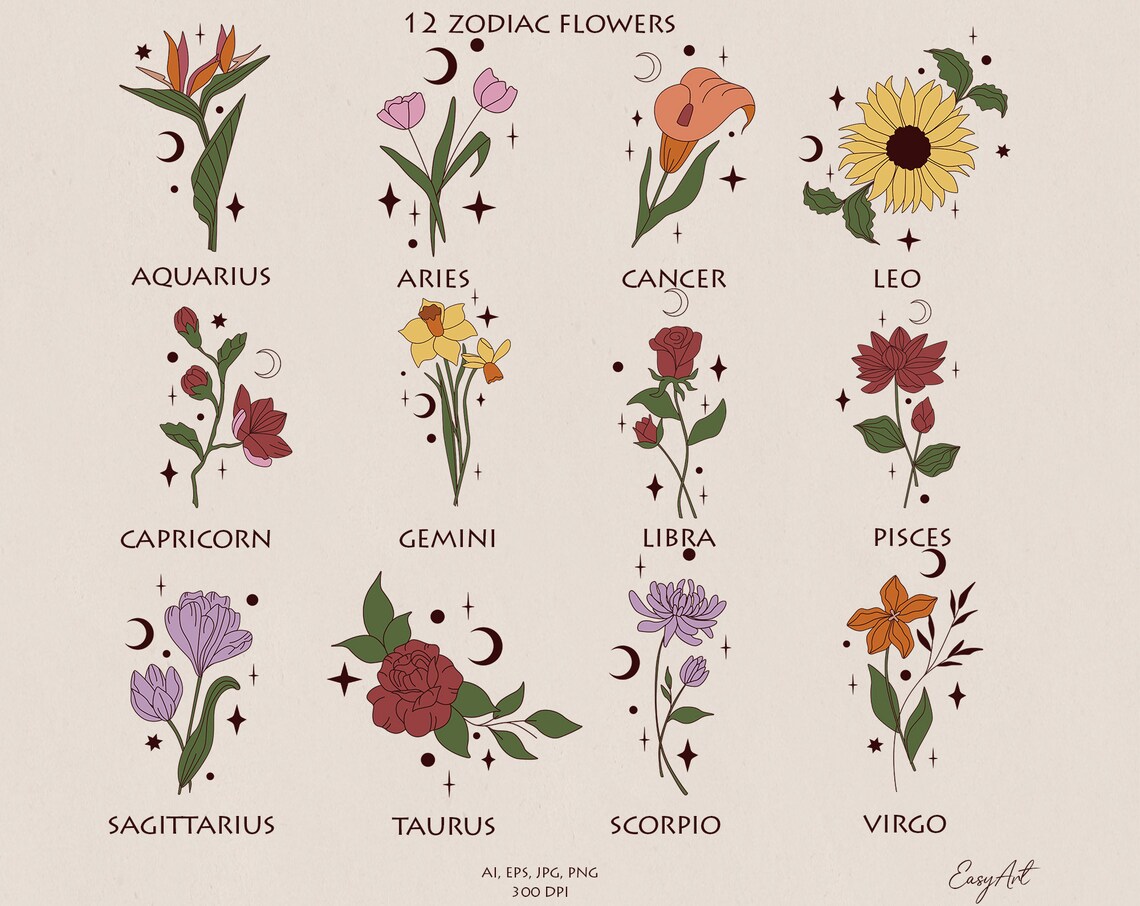 Birth Month Flower SVG, Flower Clipart, Botanical SVG, Zodiac Flower ...