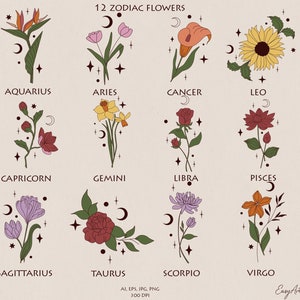 Birth Month Flower SVG, Flower Clipart, Botanical SVG, Zodiac Flower ...