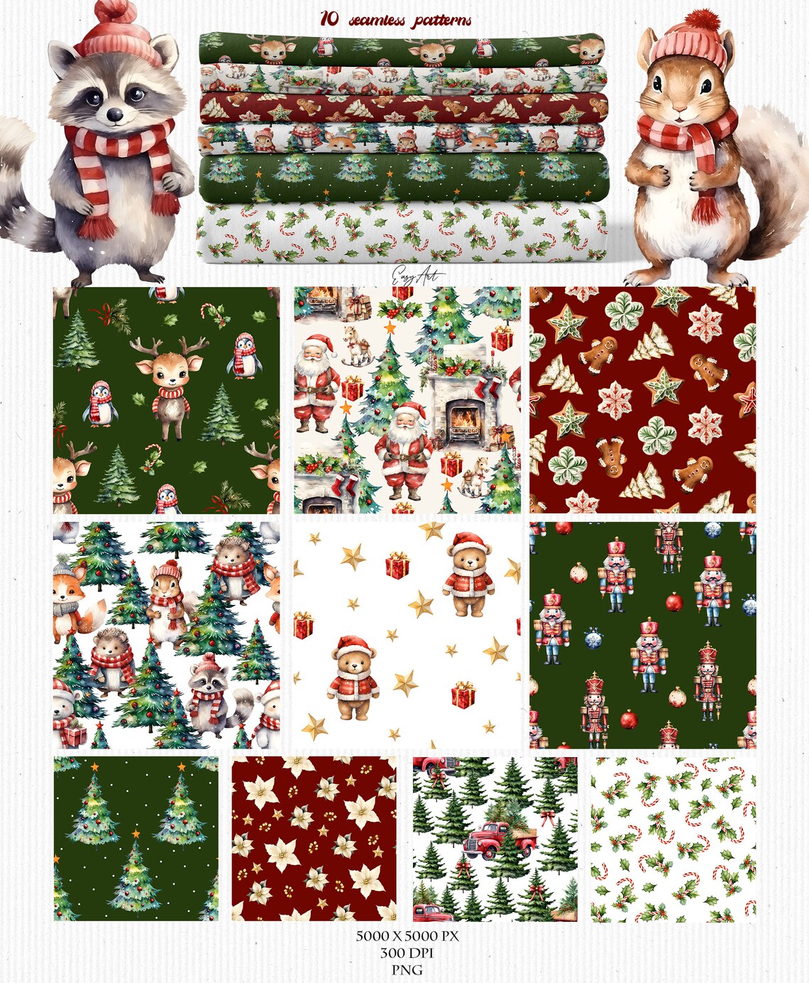 Christmas Digital Paper, Seamless Patterns, Christmas Animals Paper ...