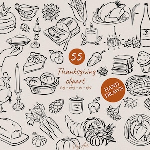 Hand Drawn Thanksgiving Clipart Bundle Set, Whimsical Fall SVG PNG EPS ...