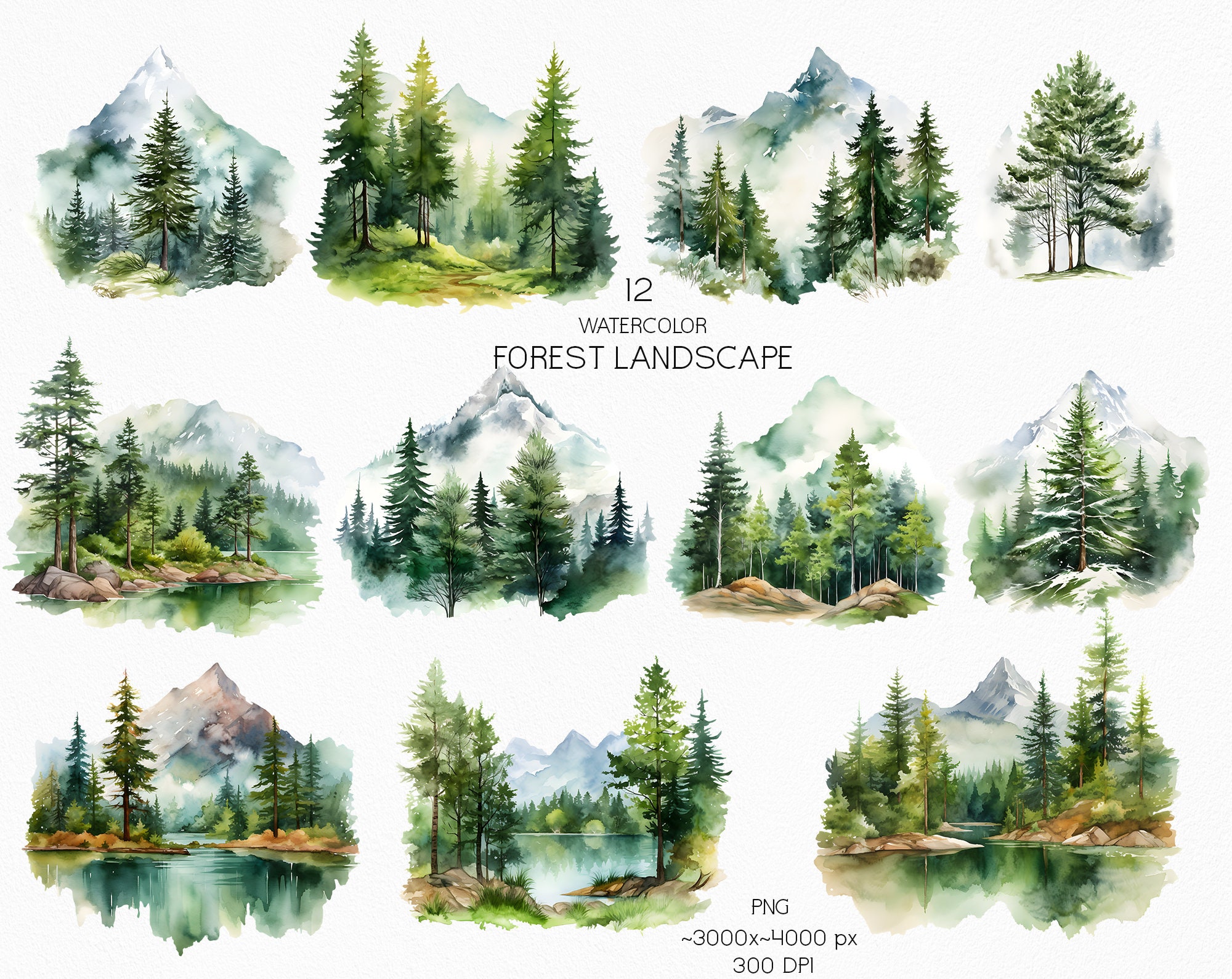 Watercolor Forest Landscape Clipart, Forest PNG, Watercolor Trees ...
