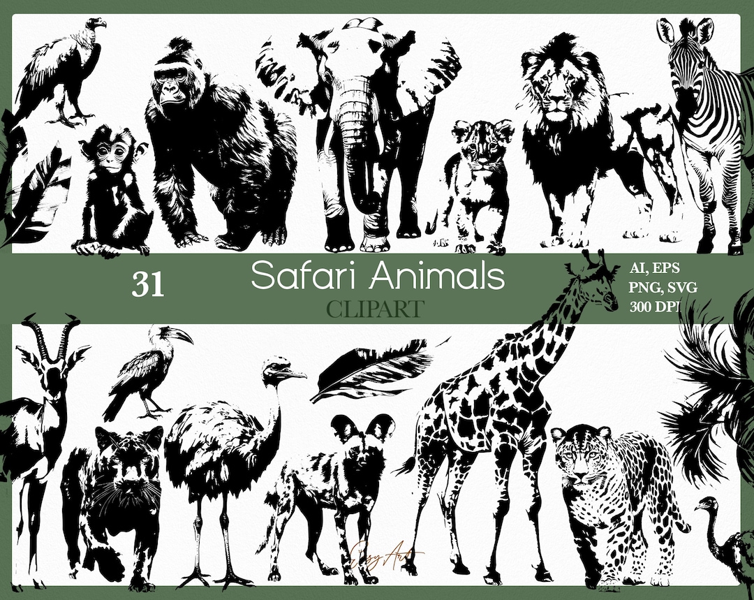 Safari Black Animal SVG, Jungle Animals Clipart, Animals Silhouette ...