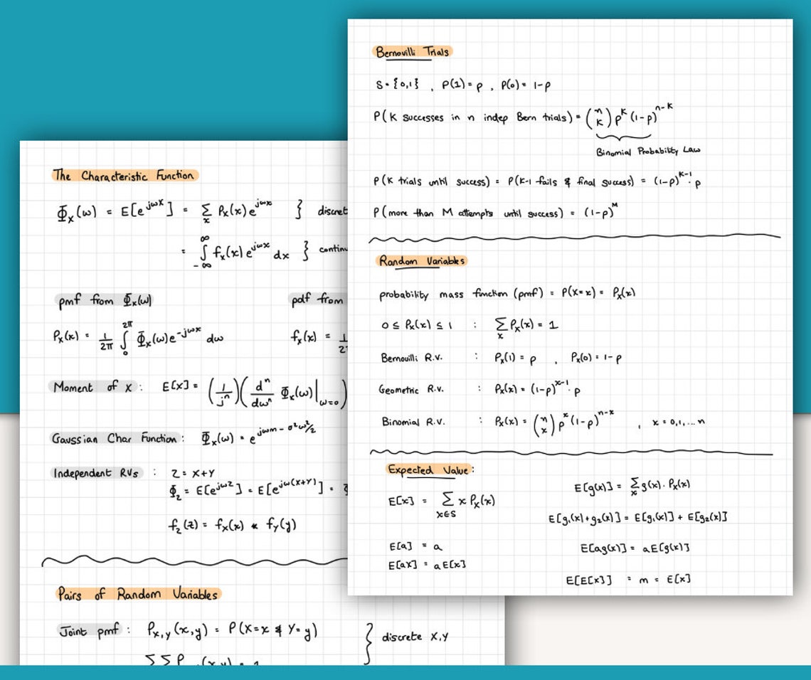 Probability and Statistics Notes: Handwritten Summary (PDF) - Etsy