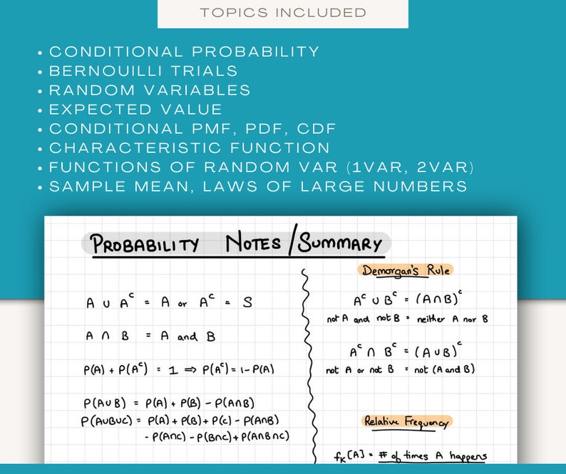Probability and Statistics Notes: Handwritten Summary (PDF) - Etsy