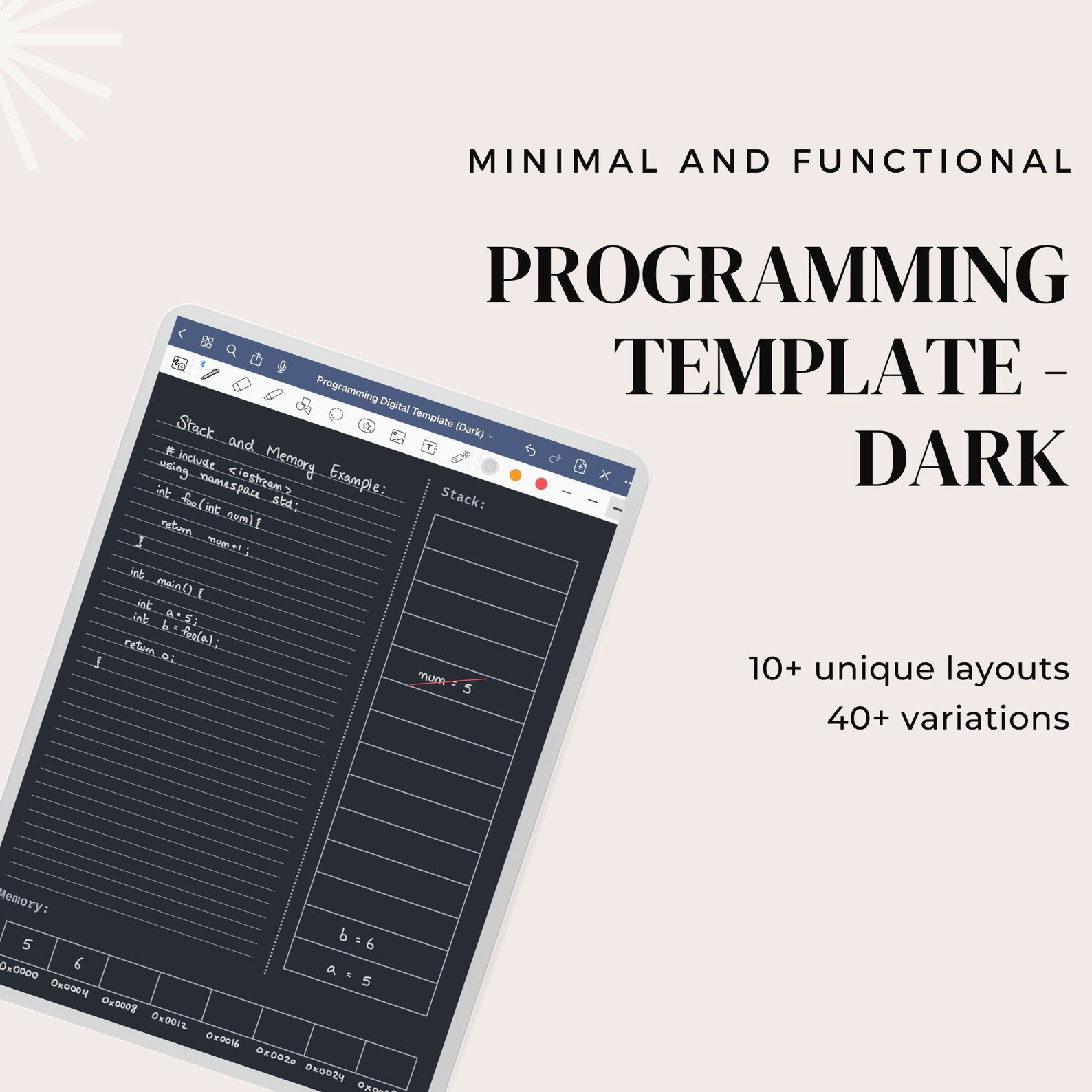 Coding/programming Template Digital Notebook - Dark Theme, for ...