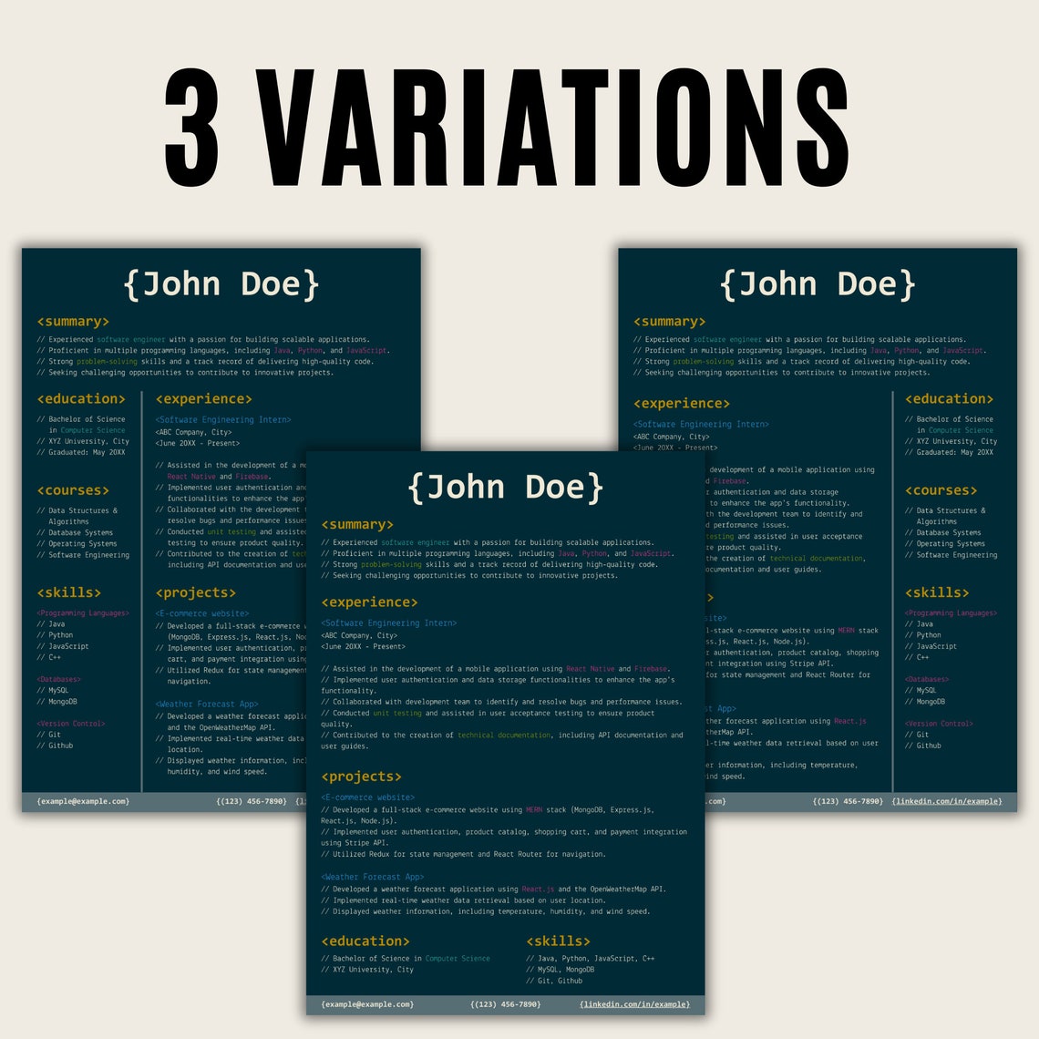 Code Editor Style Resume Template (dark Theme): Modern and Professional Design, Canva Resume ...