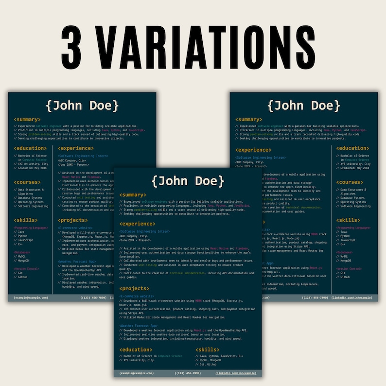 Code Editor Style Resume Template (dark Theme): Modern and Professional ...