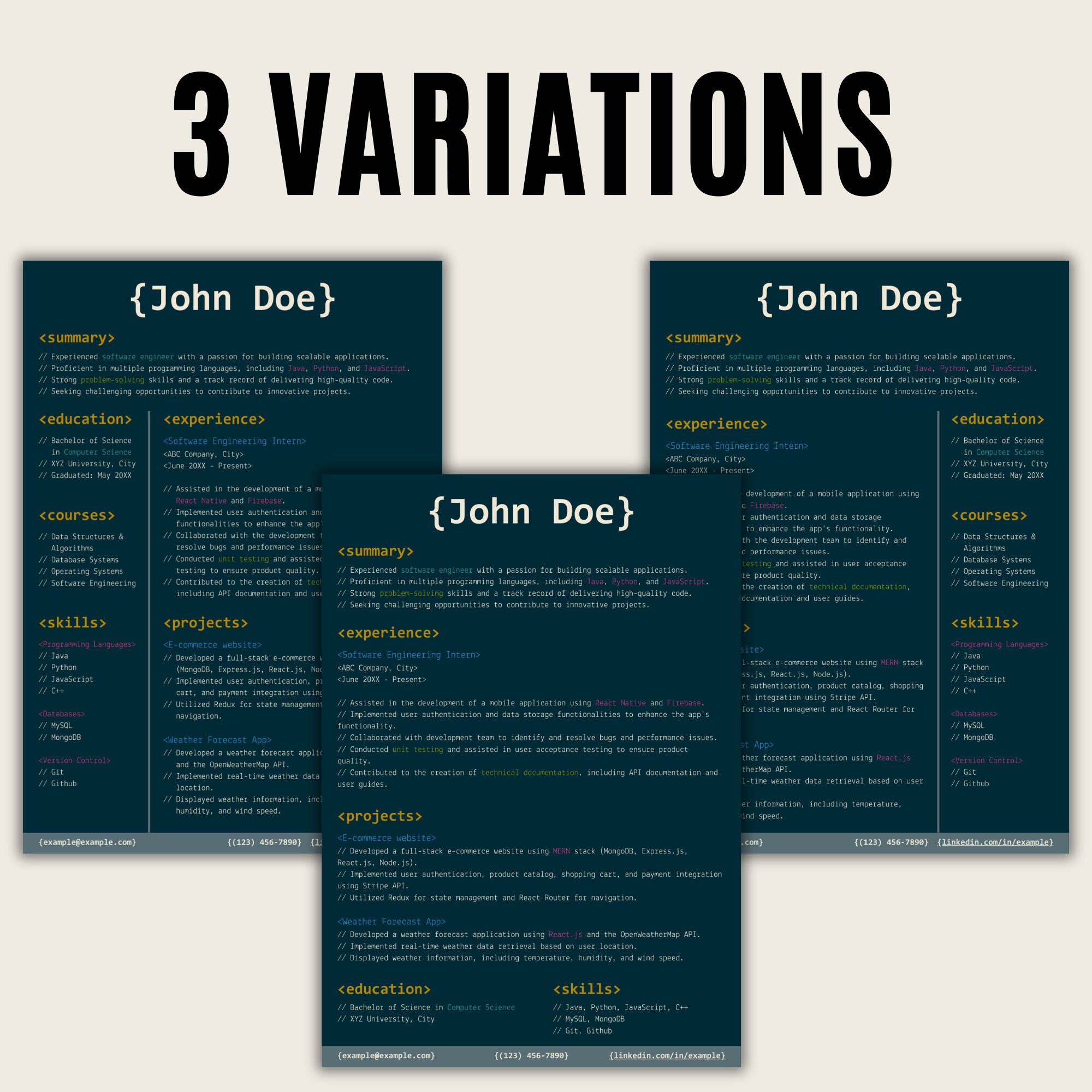 Code Editor Style Resume Template (dark Theme): Modern and Professional ...