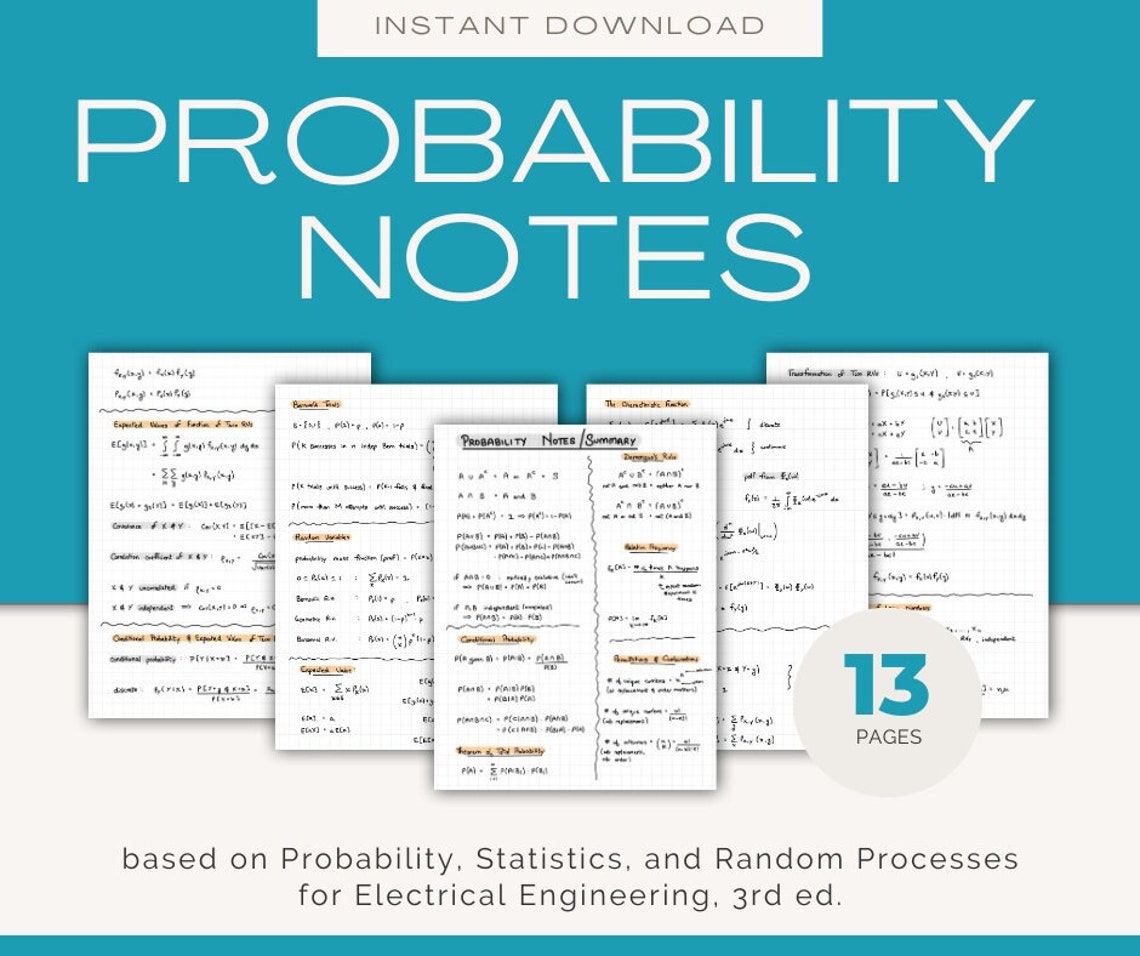 Probability and Statistics Notes/summary (13 Pages) | Probability Notes ...