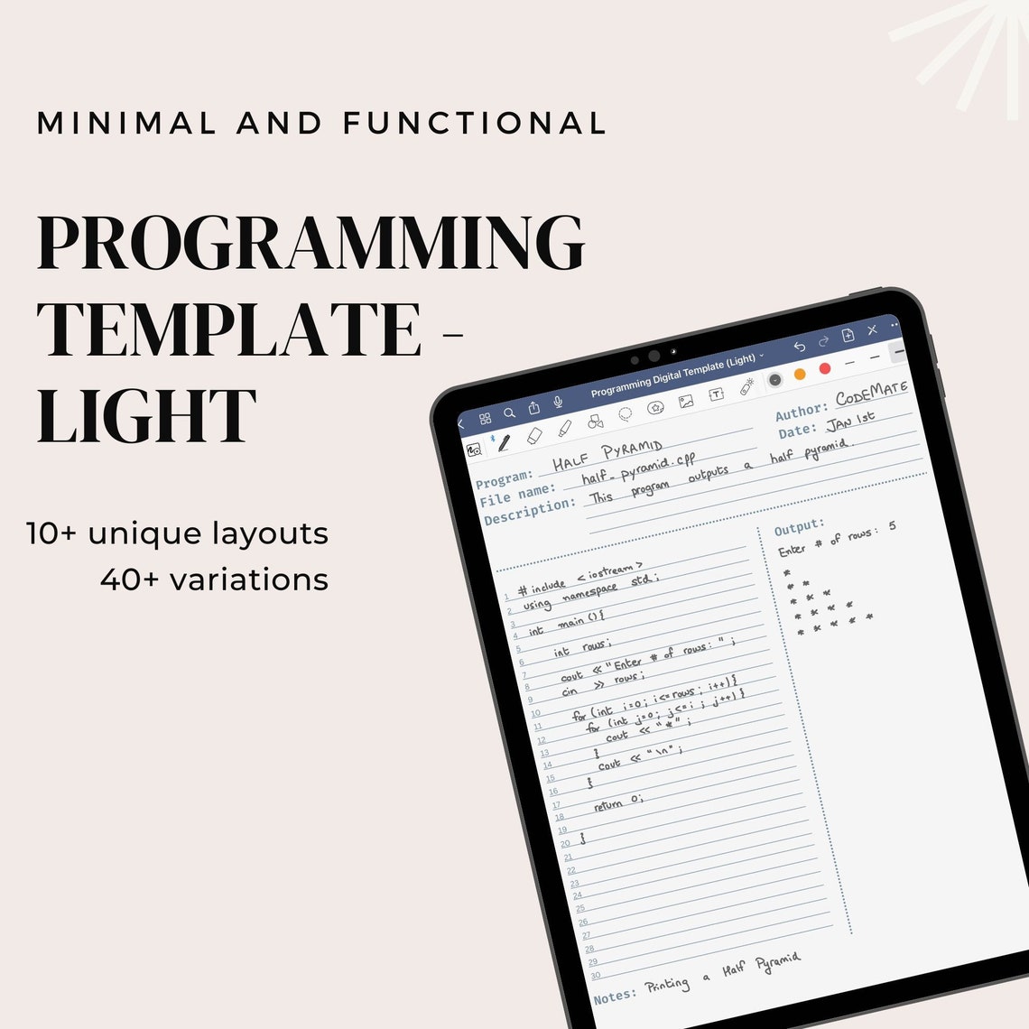 Coding/programmingtemplate Digital Notebook Light Theme, for Goodnotes ...