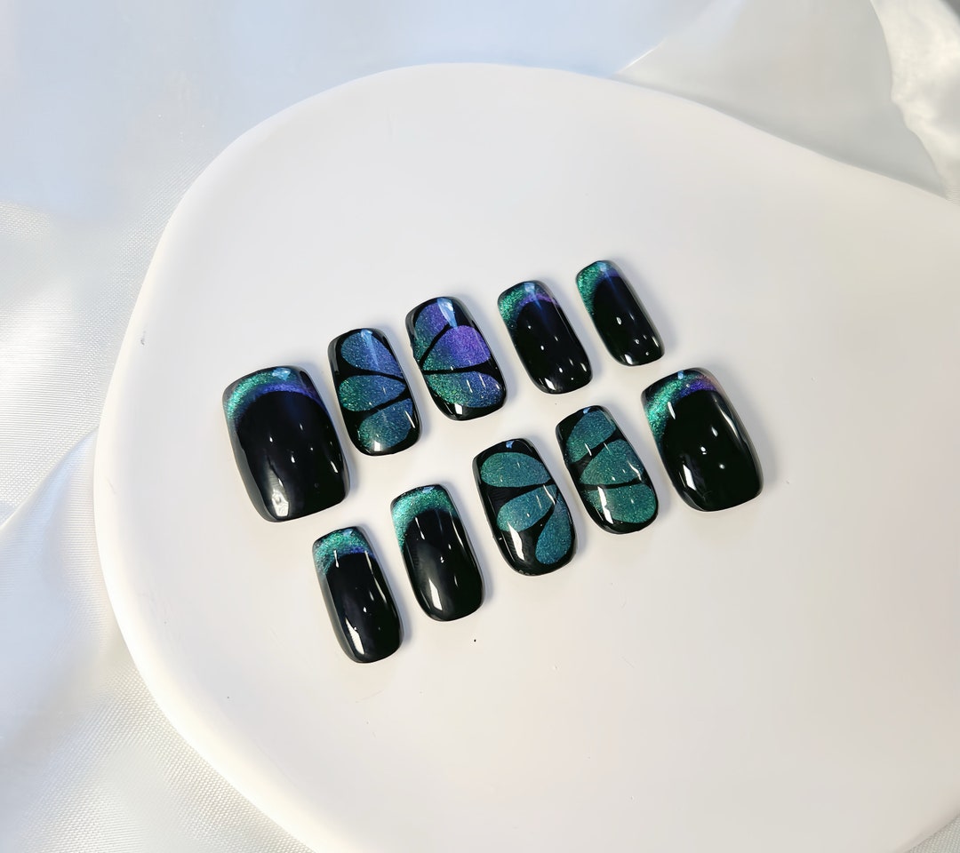 REUSEABLE Cat Eye PRESS ON Nails | Short Square | Premium Press on ...