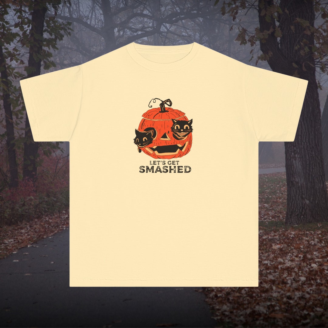 Let's Get Smashed Funny Halloween Baby Tee Vintage Black Cat Graphic ...