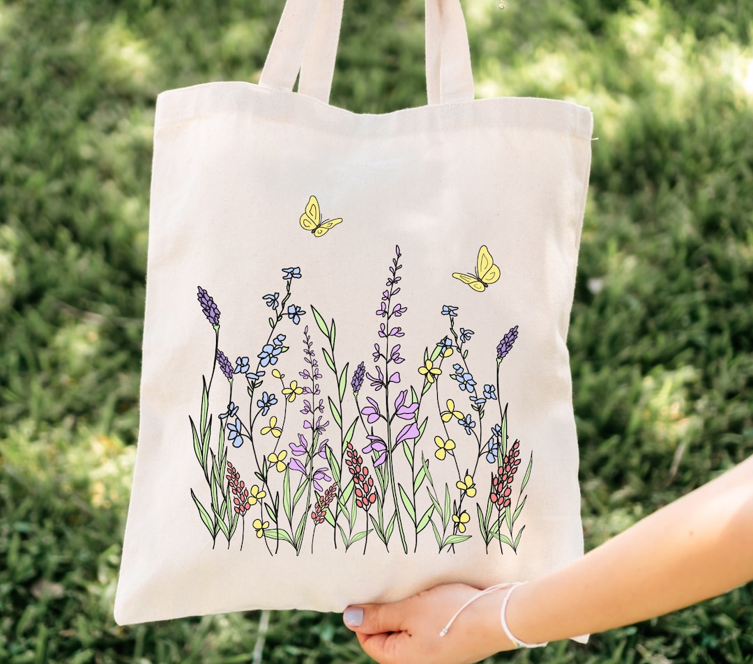 Flower Tote Bag, Wildflowers, Cute Tote Bag, Aesthetic Tote Bag, Floral ...