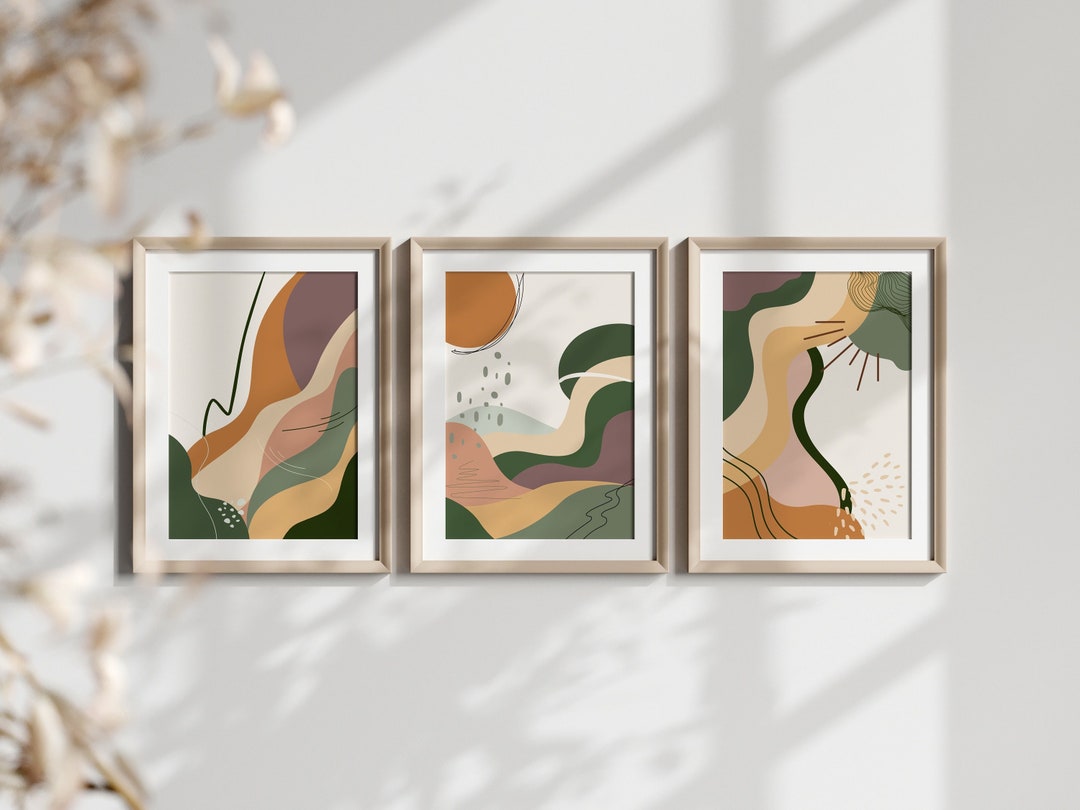 Mid Century Modern Earthy Abstract Horizon Gallery Wall, Orange and ...