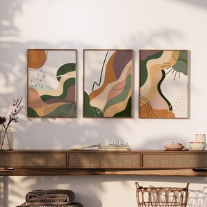 Mid Century Modern Earthy Abstract Horizon Gallery Wall, Orange and ...
